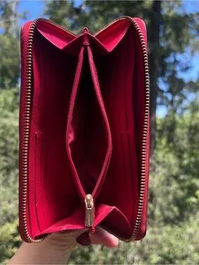 Coach | Bags | Coach Long Ziparound Wallet Pebble Leather Red With Gold ...